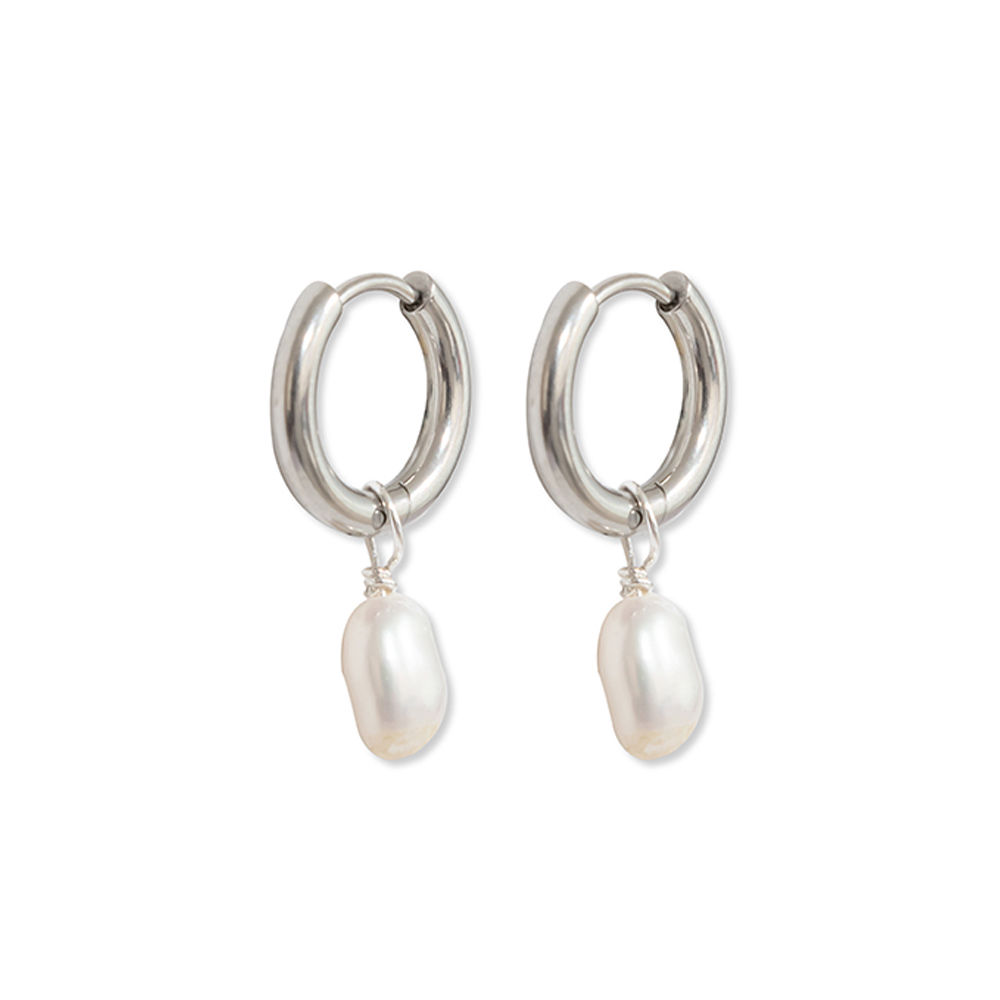 Silver Pearl Hoops | Earrings | A Weathered Penny